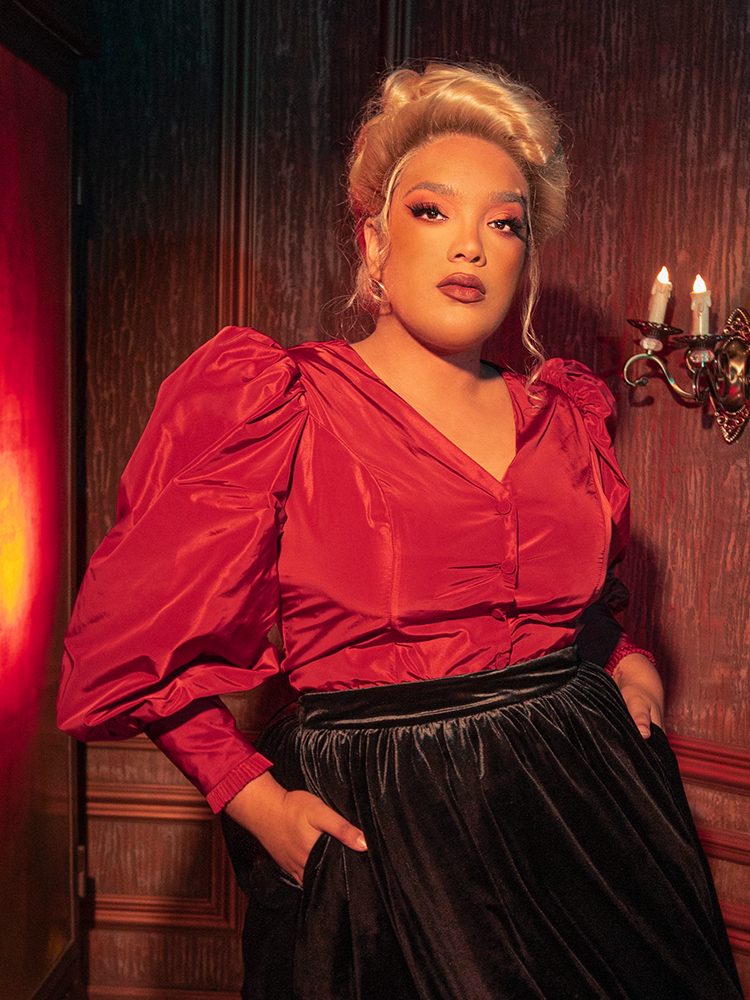 Taffeta Edwardian Blouse in Crimson | Goth Style Clothing – La Femme En ...