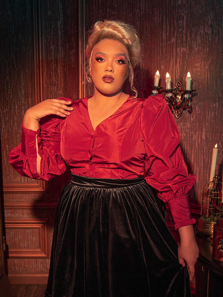 Taffeta Edwardian Blouse in Crimson | Goth Style Clothing – La Femme En ...
