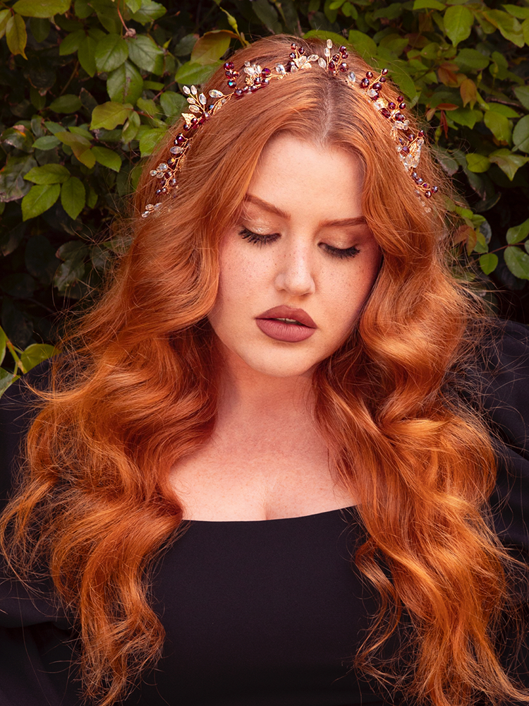 Garnet Rhinestone Floral Leaf Hair Wire in Gold | Gothic Style Clothes ...