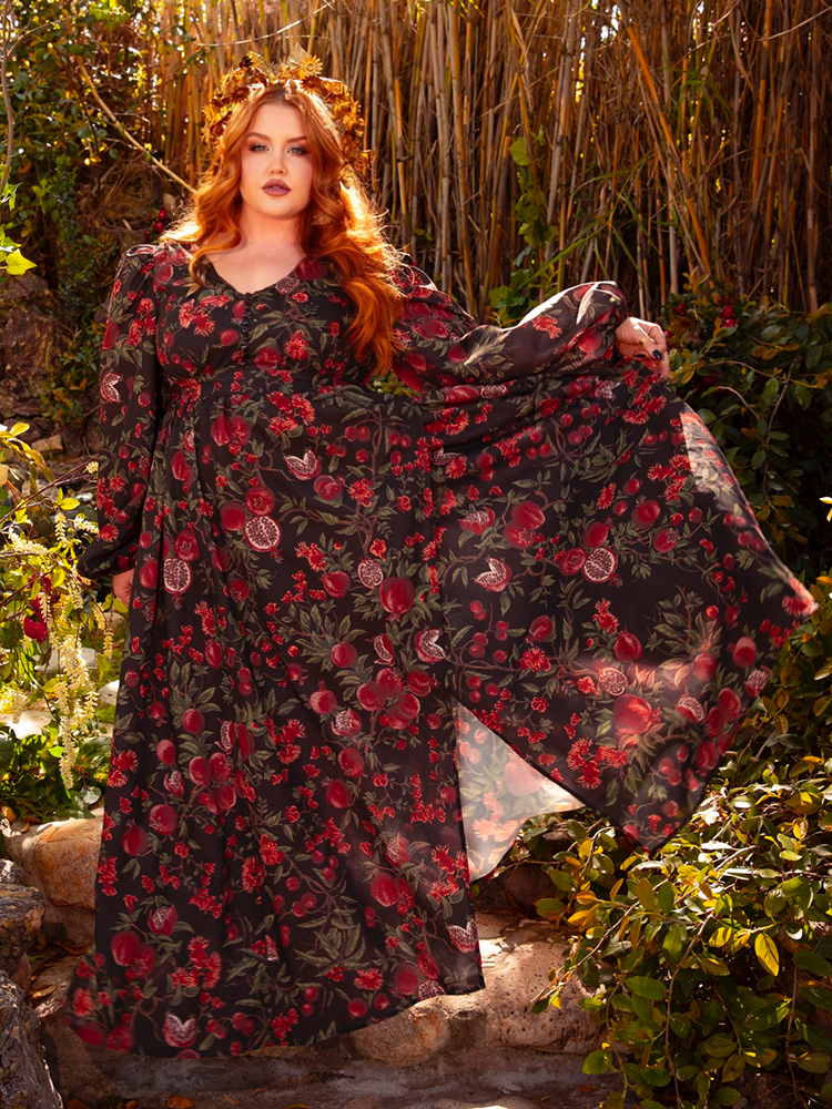 Heroine Maxi Dress in Pomegranate Print | Gothic Style Clothing – La ...