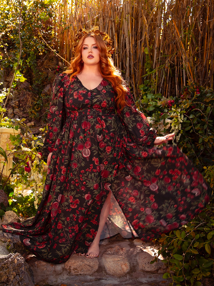 Heroine Maxi Dress in Pomegranate Print | Gothic Style Clothing – La ...