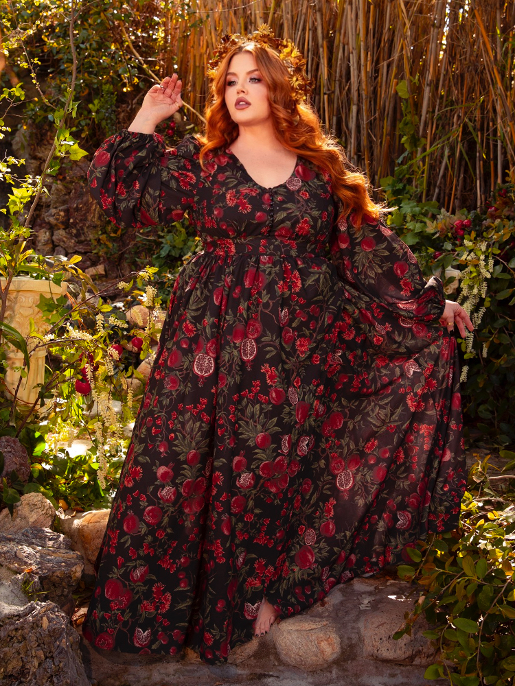 Heroine Maxi Dress in Pomegranate Print | Gothic Style Clothing – La ...