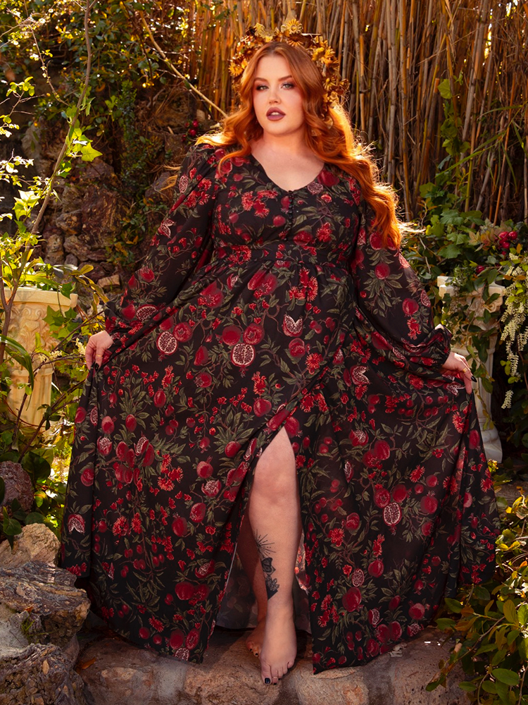 Heroine Maxi Dress in Pomegranate Print | Gothic Style Clothing – La ...