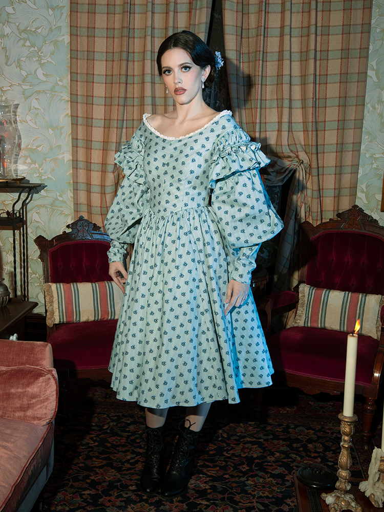 NOSFERATU Ellen Victorian Dress in Blue Floral Pint | Gothic Glamour ...