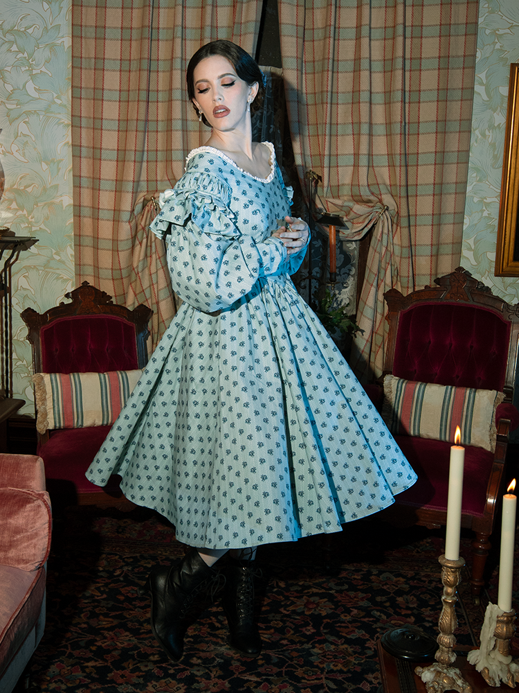 NOSFERATU Ellen Victorian Dress in Blue Floral Pint – La Femme En Noir