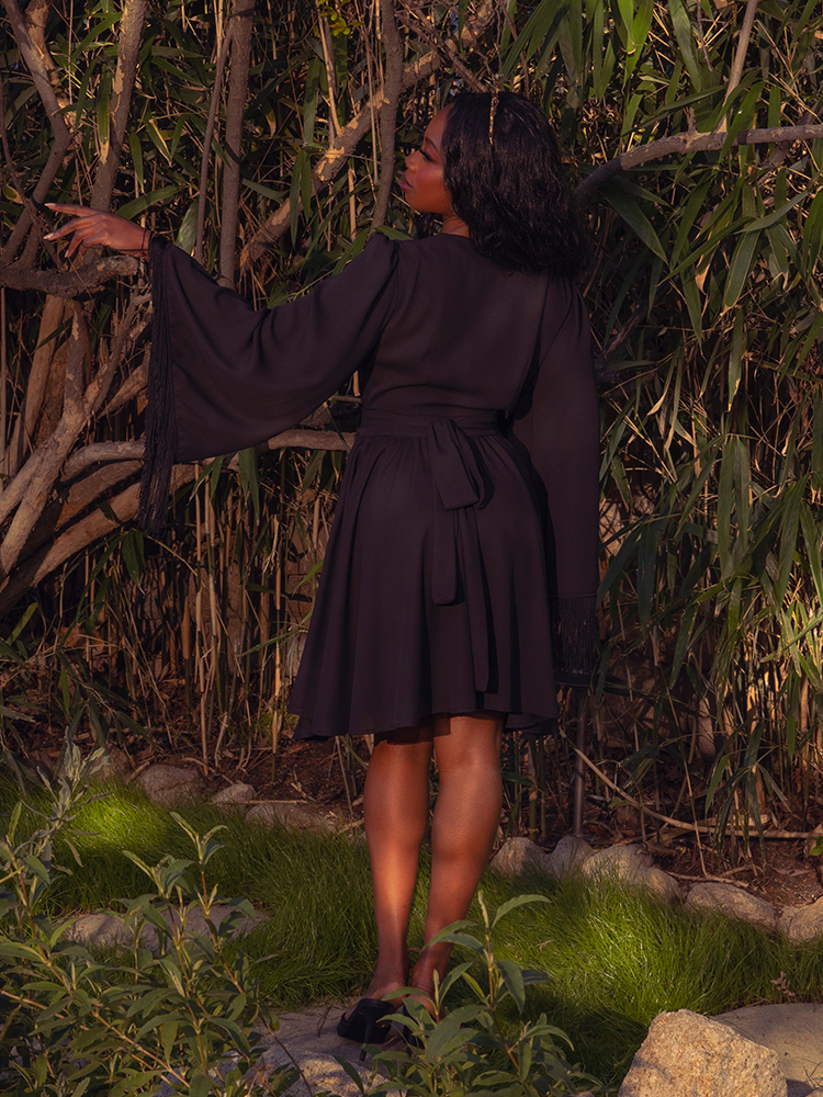 Styx Wrap Dress with Fringe in Black | Gothic Inspired Clothing – La ...