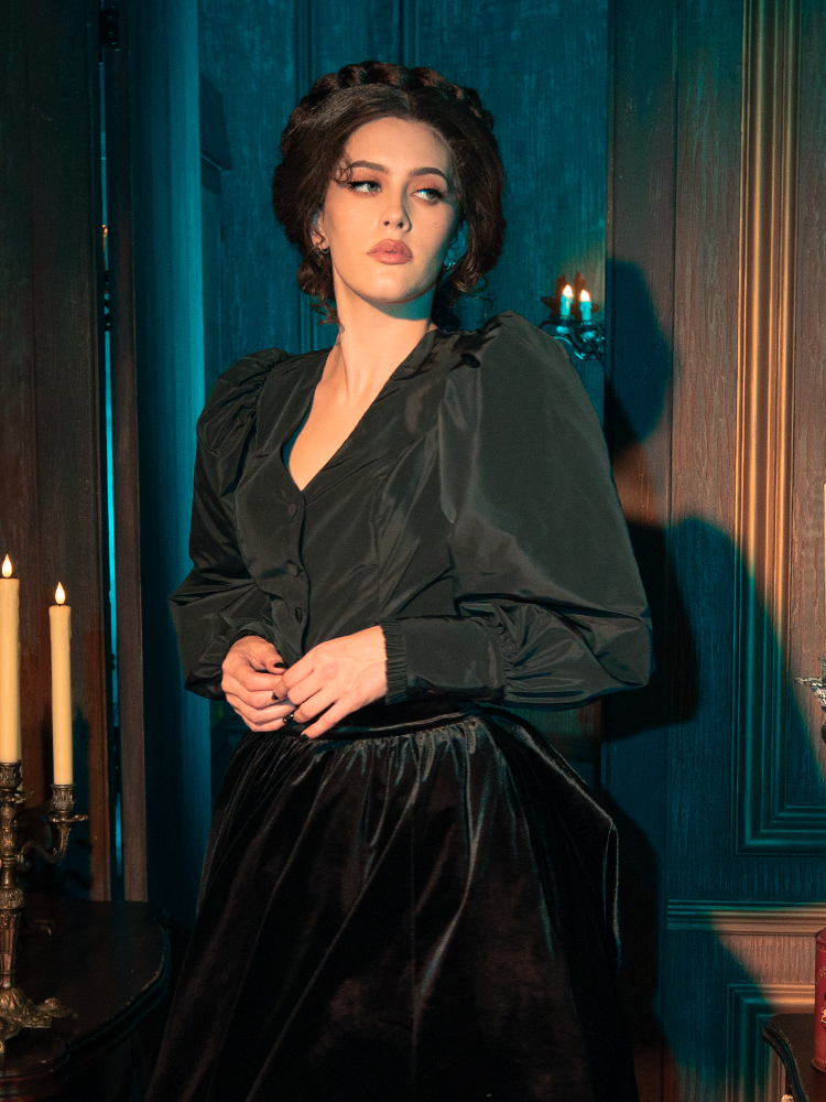 Taffeta Edwardian Blouse in Black – La Femme En Noir