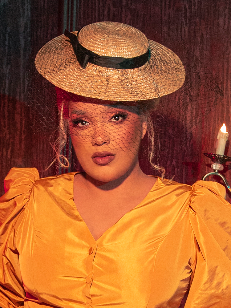 Wicker Tilt Hat with Black Veil – La Femme En Noir